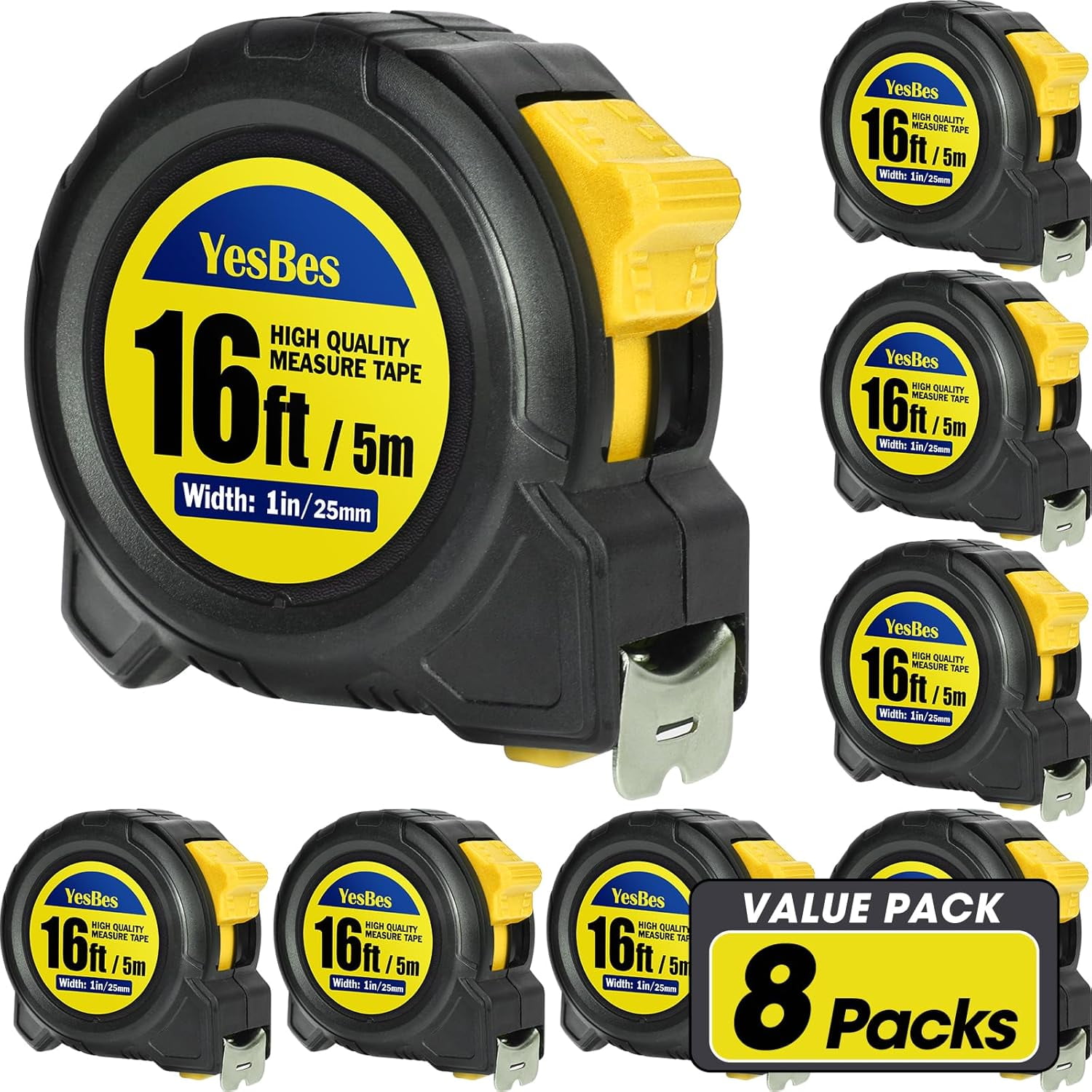 Tape Measure 16 ft, 8 Pack Bulk Easy Read Measurement Tape, Self ...