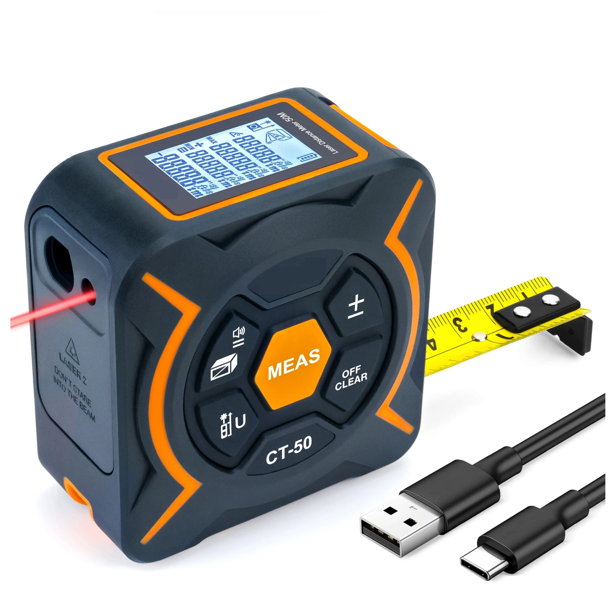 Tape Measure 50M Distance Meter 2 In 1 High Precision Digital Ranfinder ...