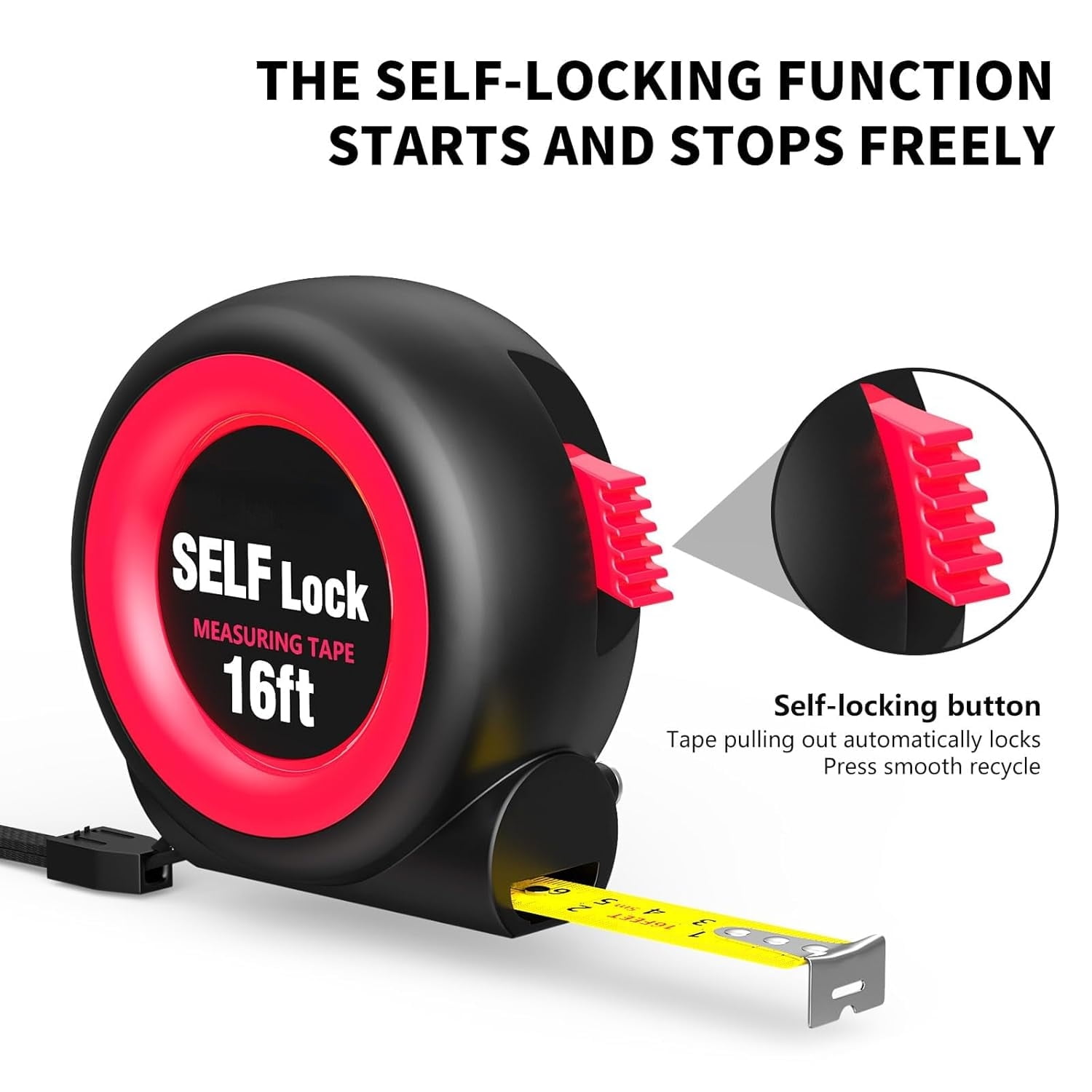 Tape Measure16FT Self-Locking, Steel Made Retractable Measurement ...