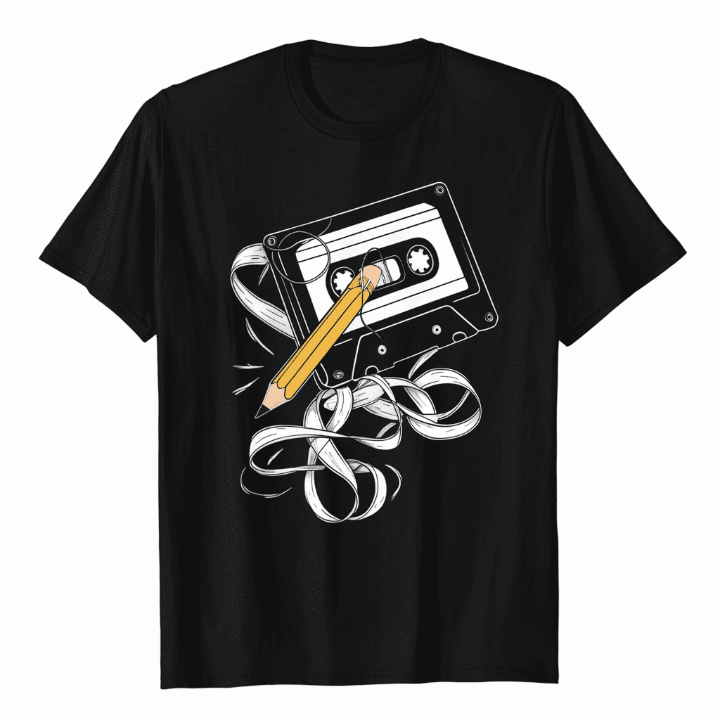 Tape Player Cotton Funny Tee Tops Short-Sleeve Crewneck T-Shirt Retro ...