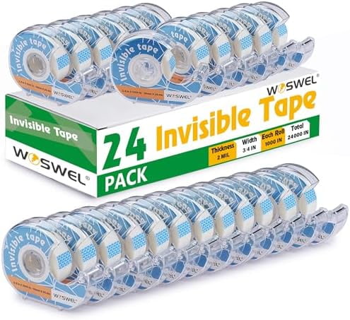 Tape Refills with Dispenser, 24 Roll Invisible Tapes, 3/4 Inch X 1000 ...