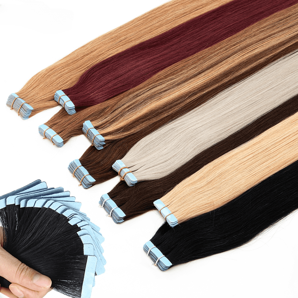Tape in Human Hair Extensions for Women 20pcs/pack 14"-24" Hair Tape in ...
