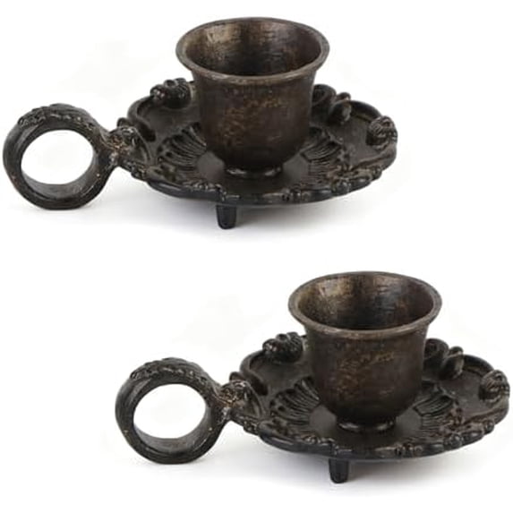 Taper Candle Holders with Handle, Set of 2 Rustic Metal Candlestick for ...