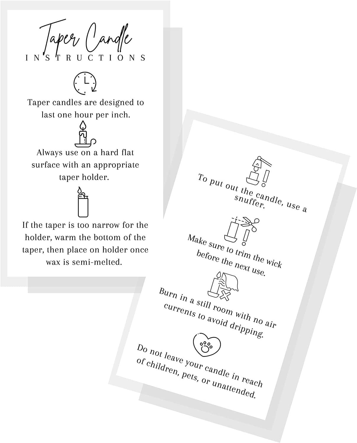 Taper Candle Instruction Cards Physical Printed 2" x 3.5" inches ...