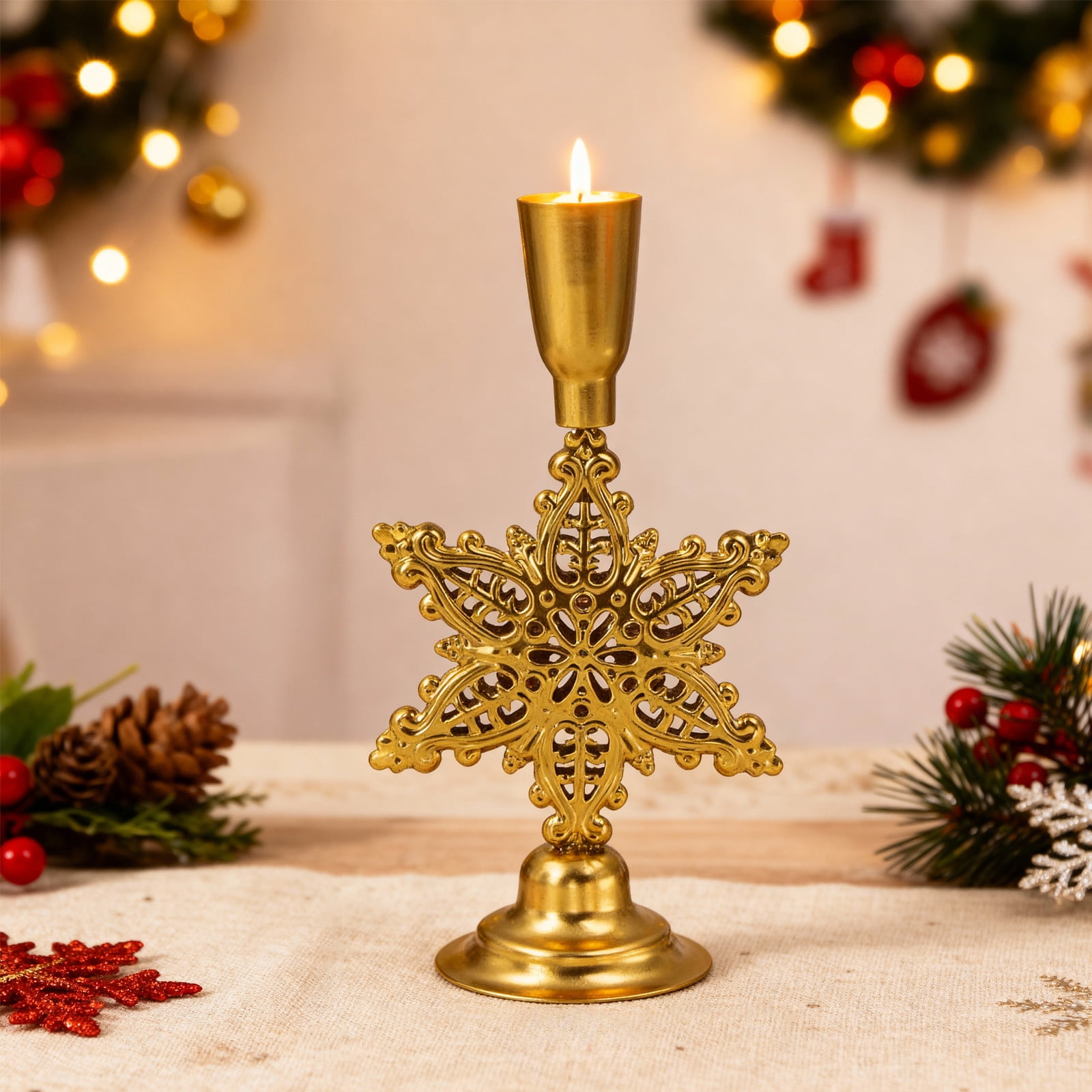 Taper Candle Stick Holder Christmas Decorations Gold Metal Pillar Tall ...