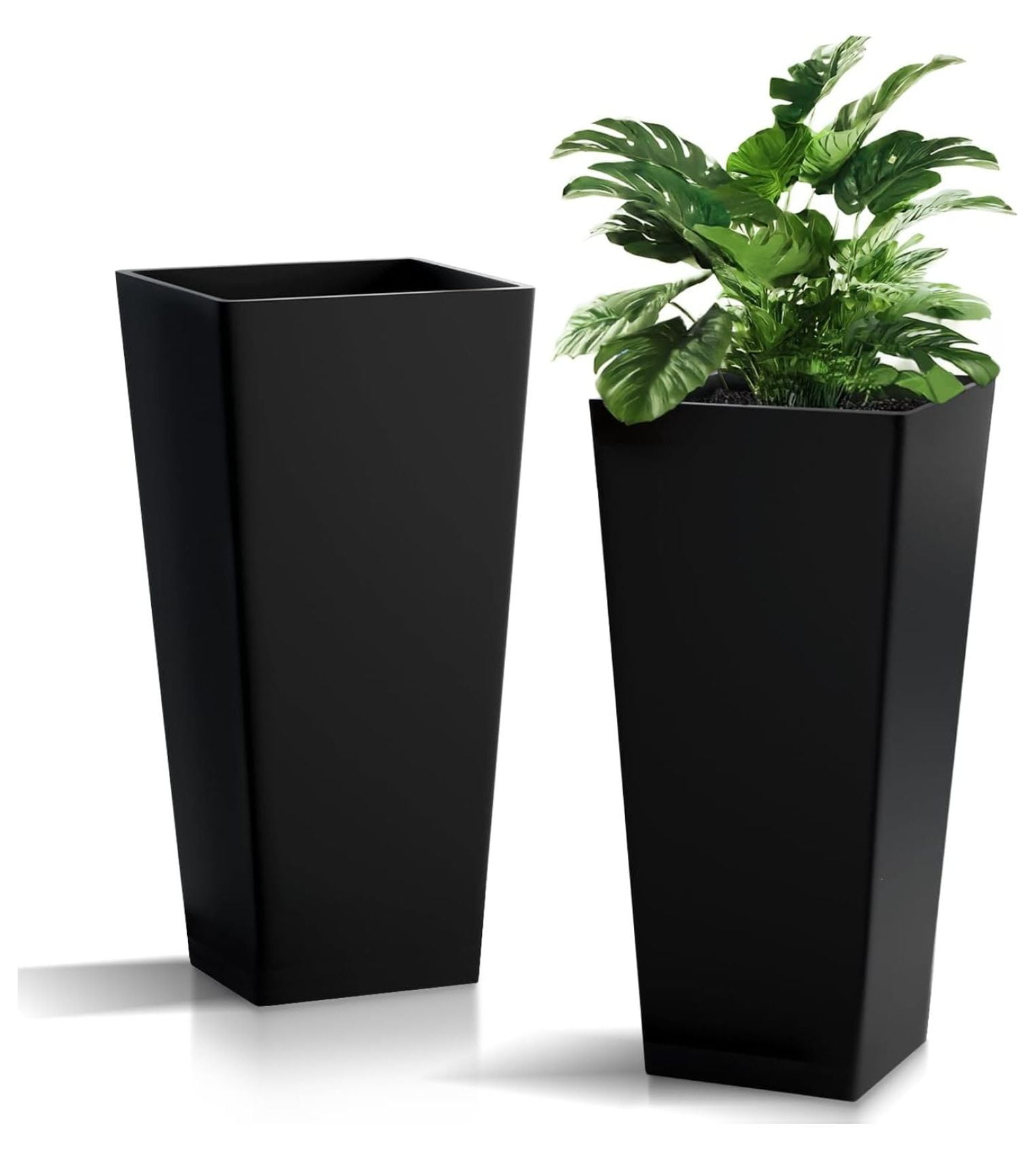 Taper Outdoor Planter, Indoor Resin Plant Pots, 2-Pack (27 inch, Black ...