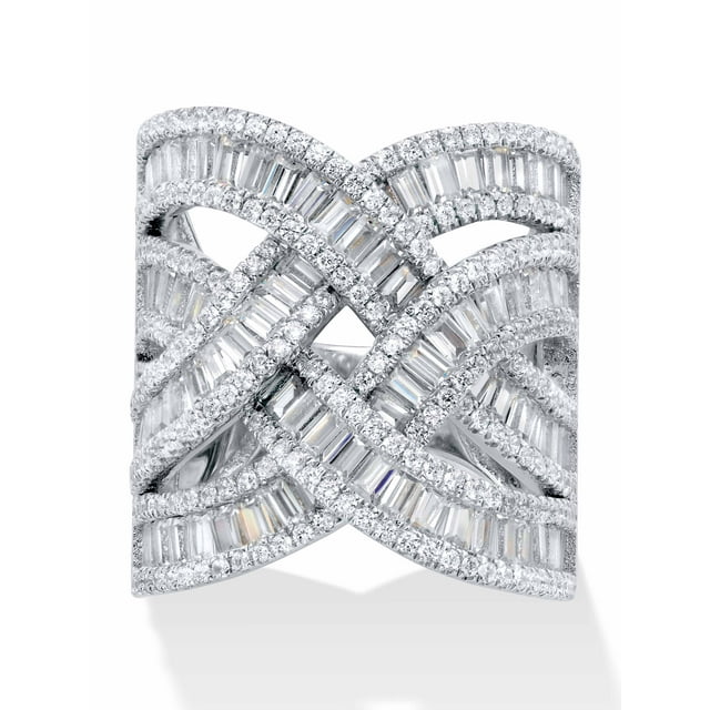 Tapered Baguette Cubic Zirconia Channel-Set Crossover Highway Ring 5.95 ...