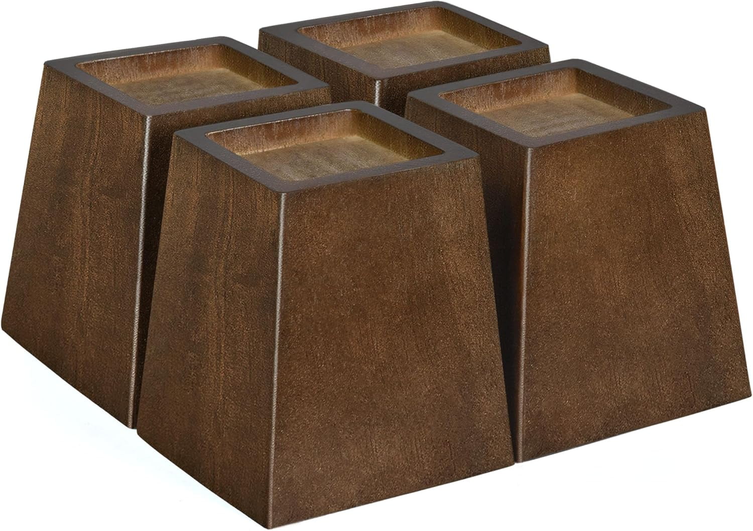 Tapered Bed Risers Wooden Furniture Risers (Brown 4pcs, 4 Inch Pyramid ...