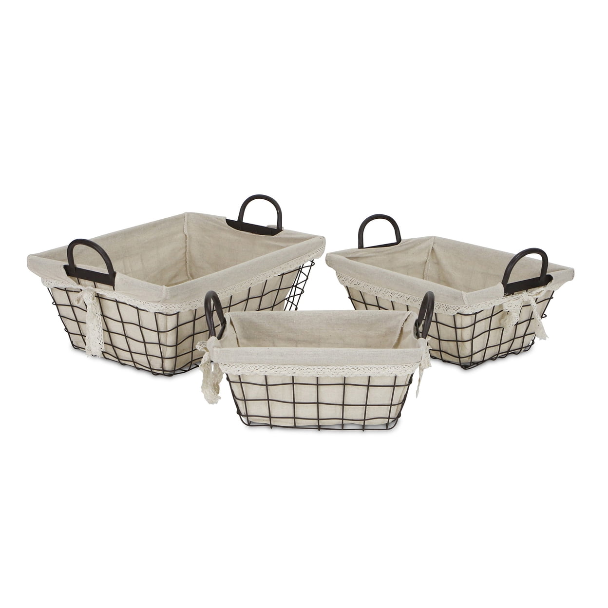 Tapered Metal Wire Set Of 3 Rectangular Storage with Liner - Walmart.com