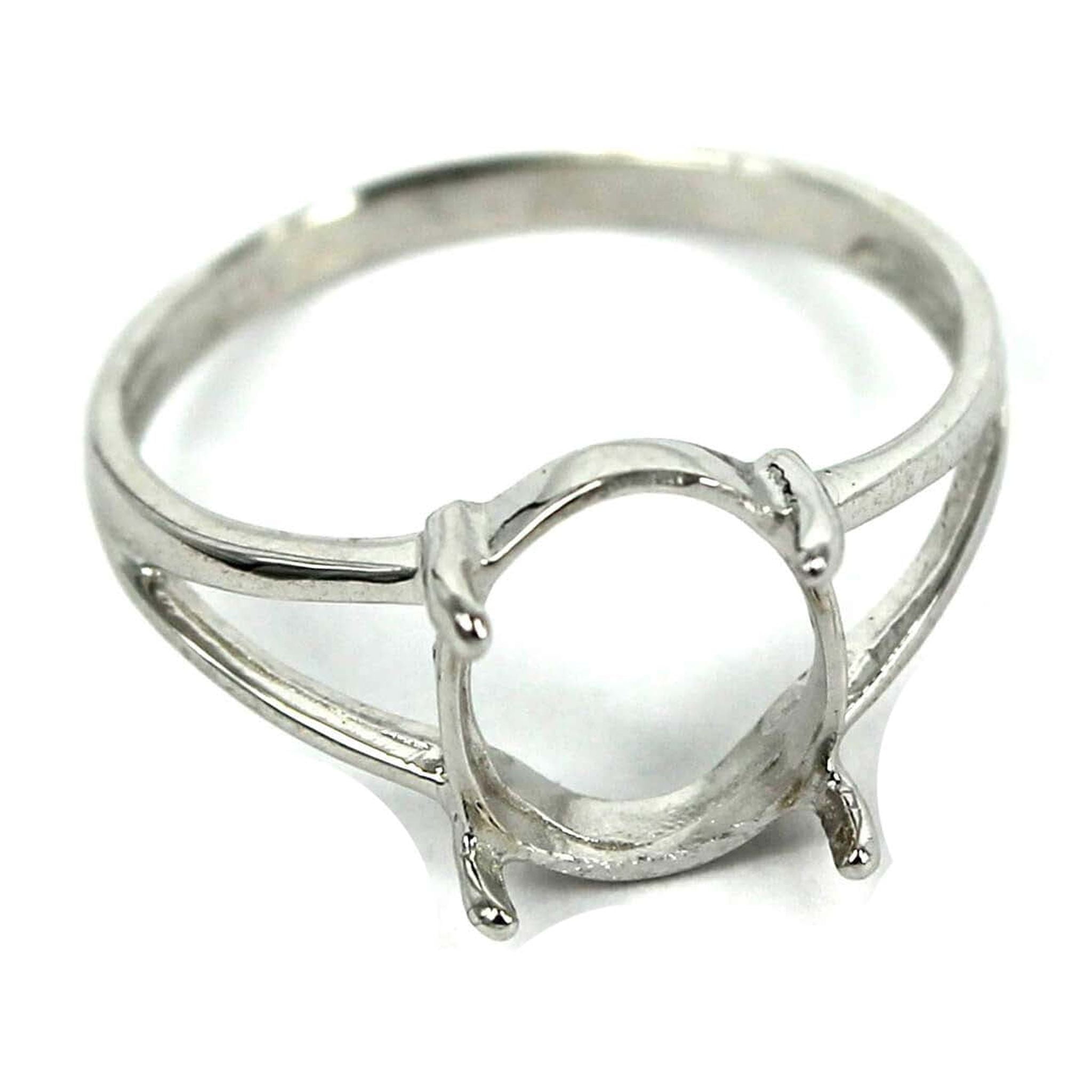 Tapered Ring Setting with Oval Prongs Mounting in Sterling Silver 8x9 ...