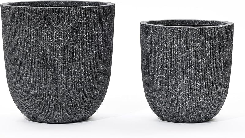Tapered Round Plastic Planters, Set of 2 Large Indoor Outdoor Plant ...