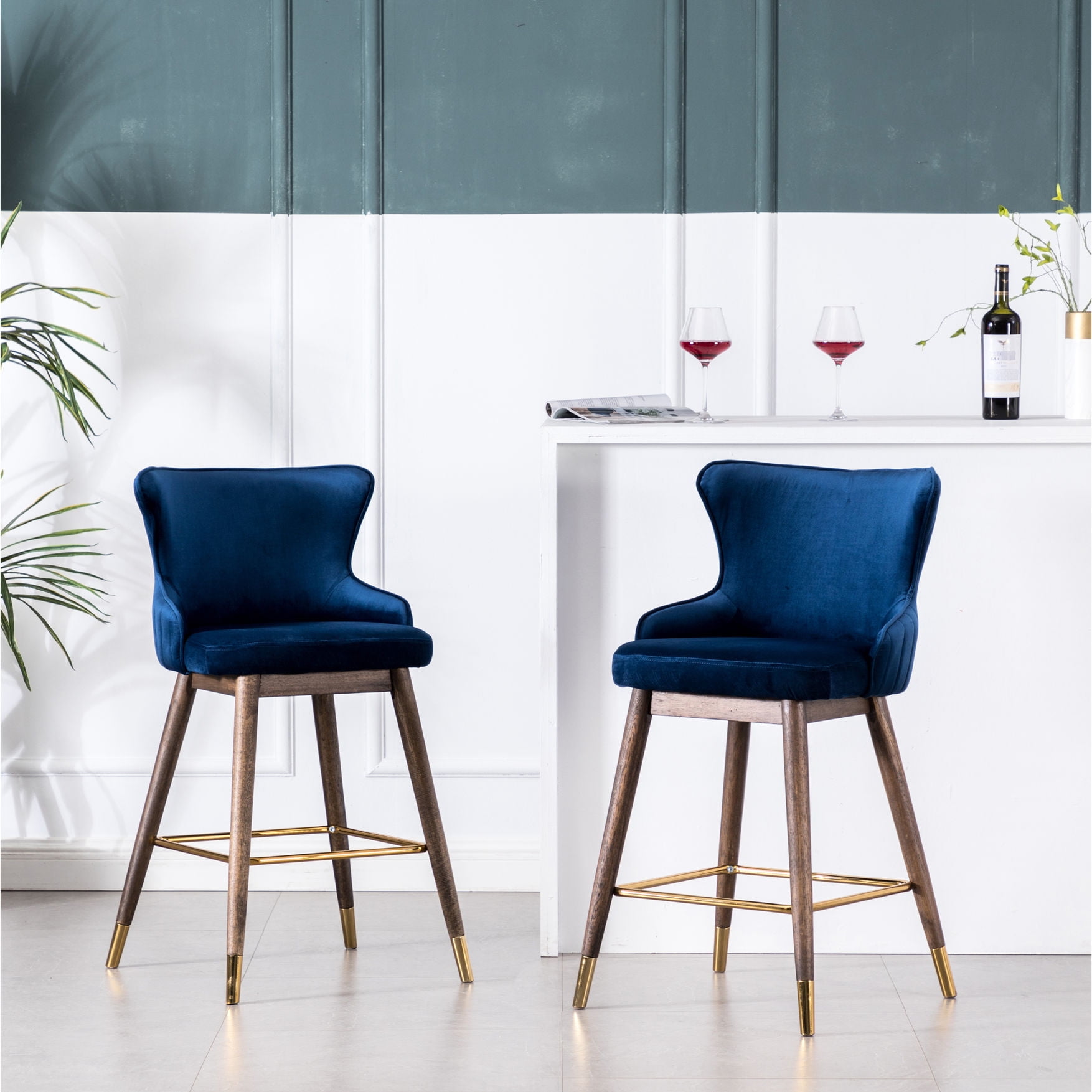 Tapered Solid Legs, Gold Accents - Counter Height Wingback Stools for ...