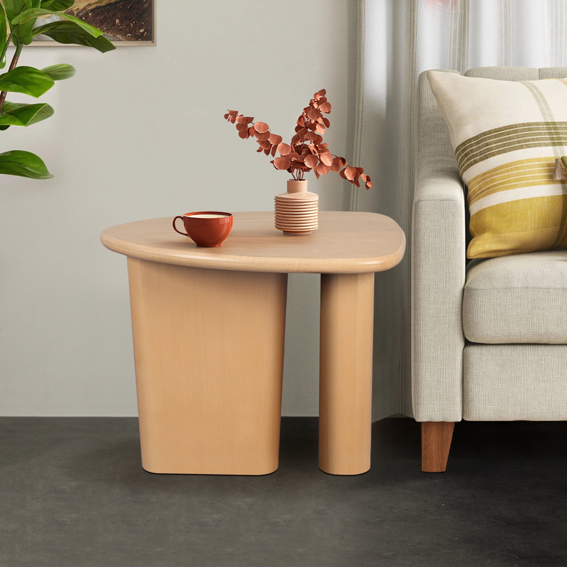 Tapered Tabletop End Table with Two Vertical Chunky Legs, Side Table ...