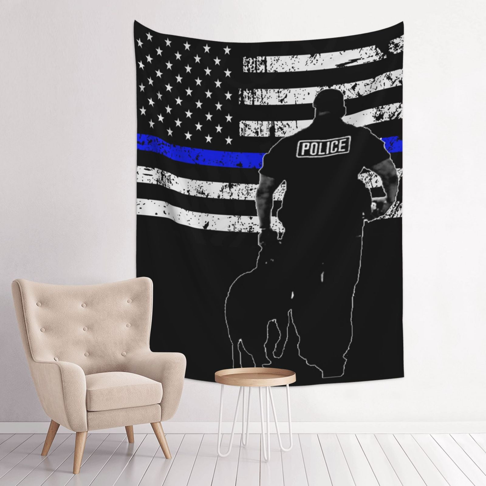 Tapestry America Thin Blue Line Flag Police Art Print Mural For Bedroom ...