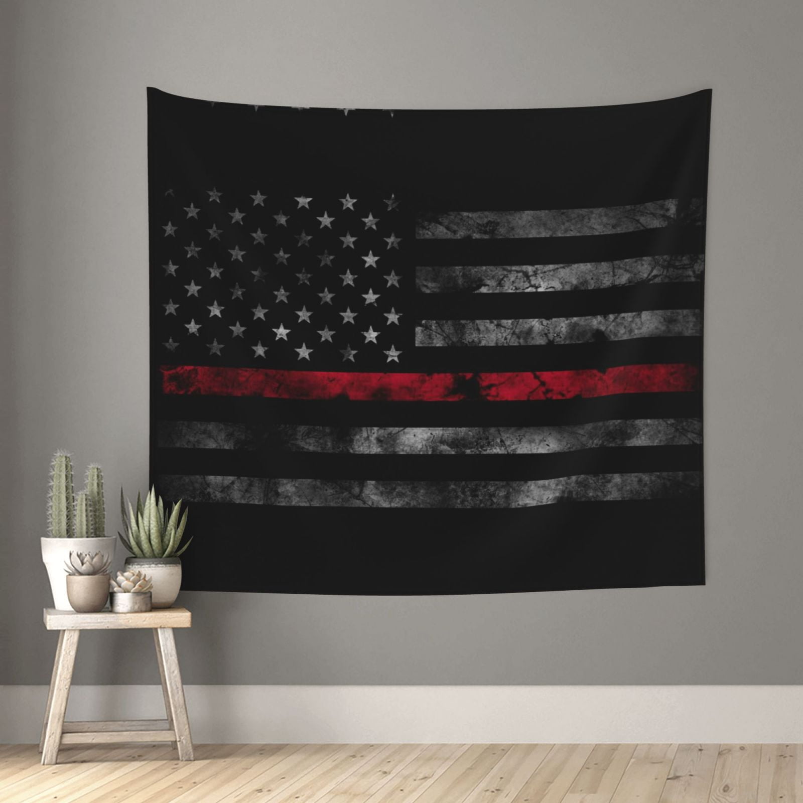 Tapestry America Thin Red Firefighter Line Flag Backdrop Tapestry Wall ...