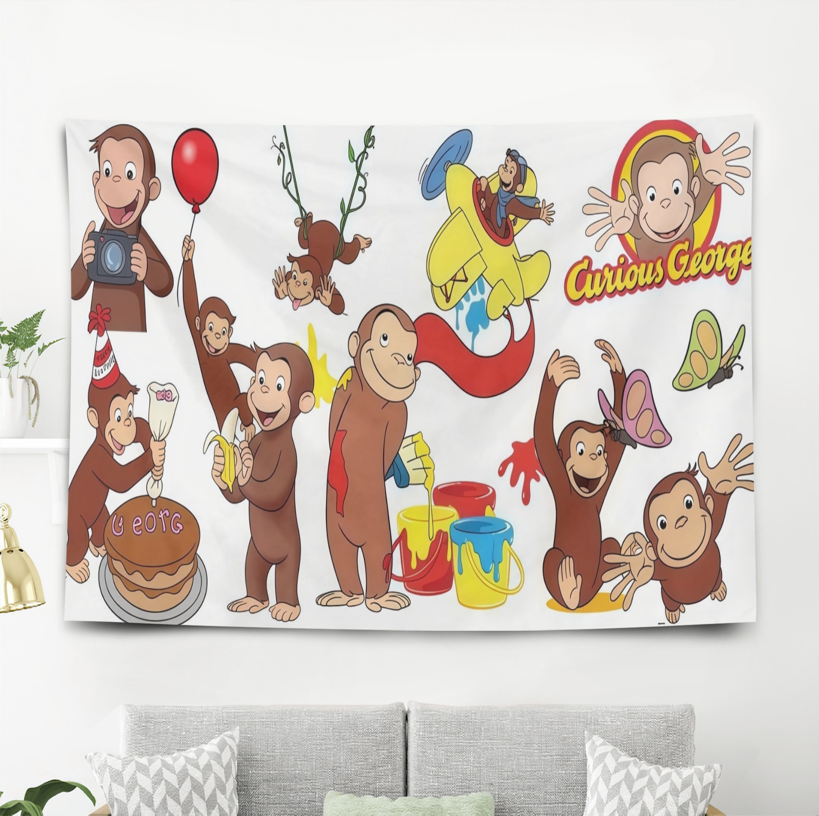Tapestry for Curious George wall hanging Bedroom Dorm Wall Art Funny ...
