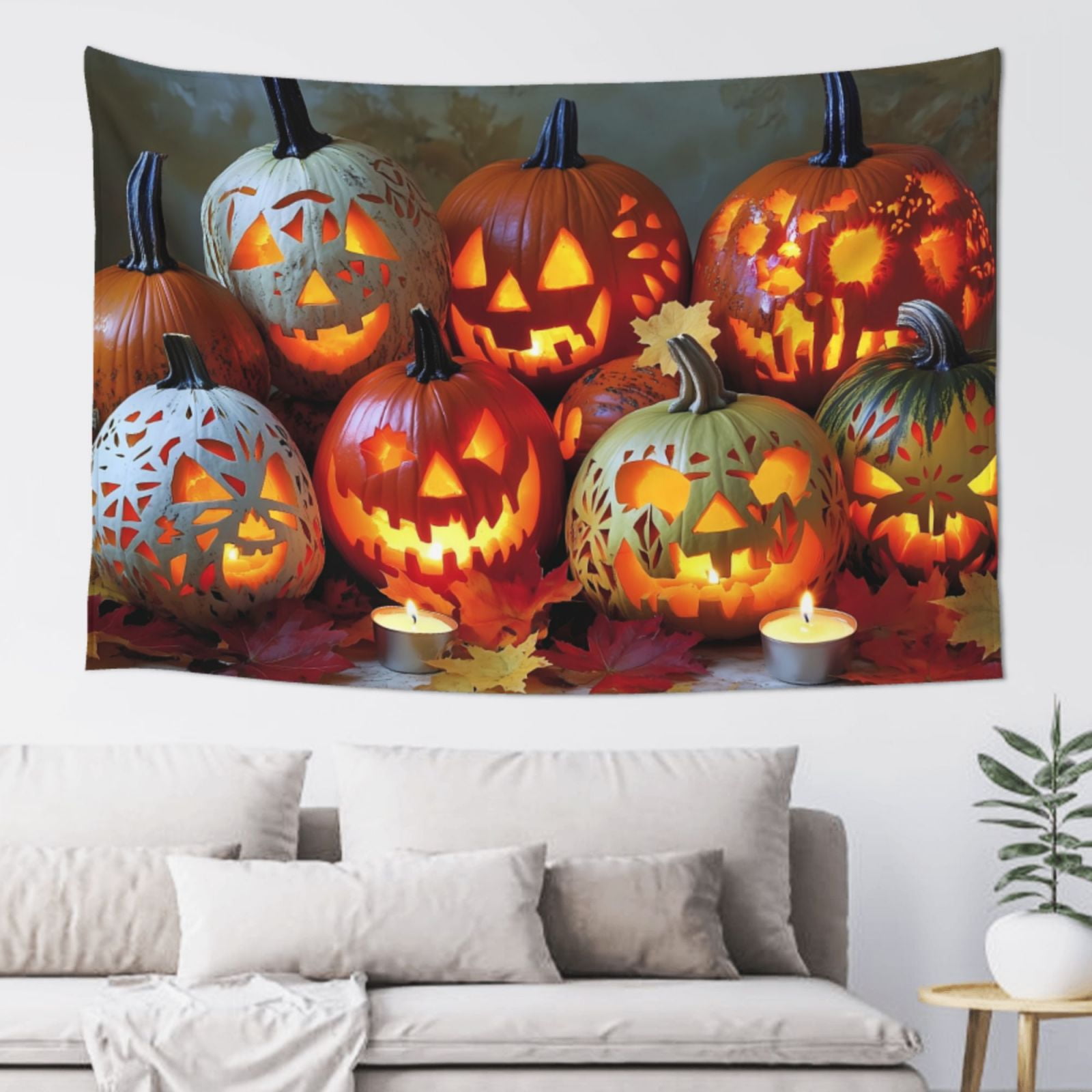 Tapestry - Halloween Carved Pumpkin Art C Halloween Decor Tapestry Wall ...