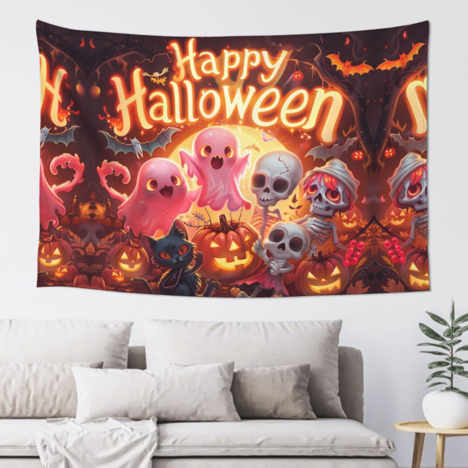 Tapestry - Halloween Cute Ghost Skull Halloween Decor Tapestry Wall ...