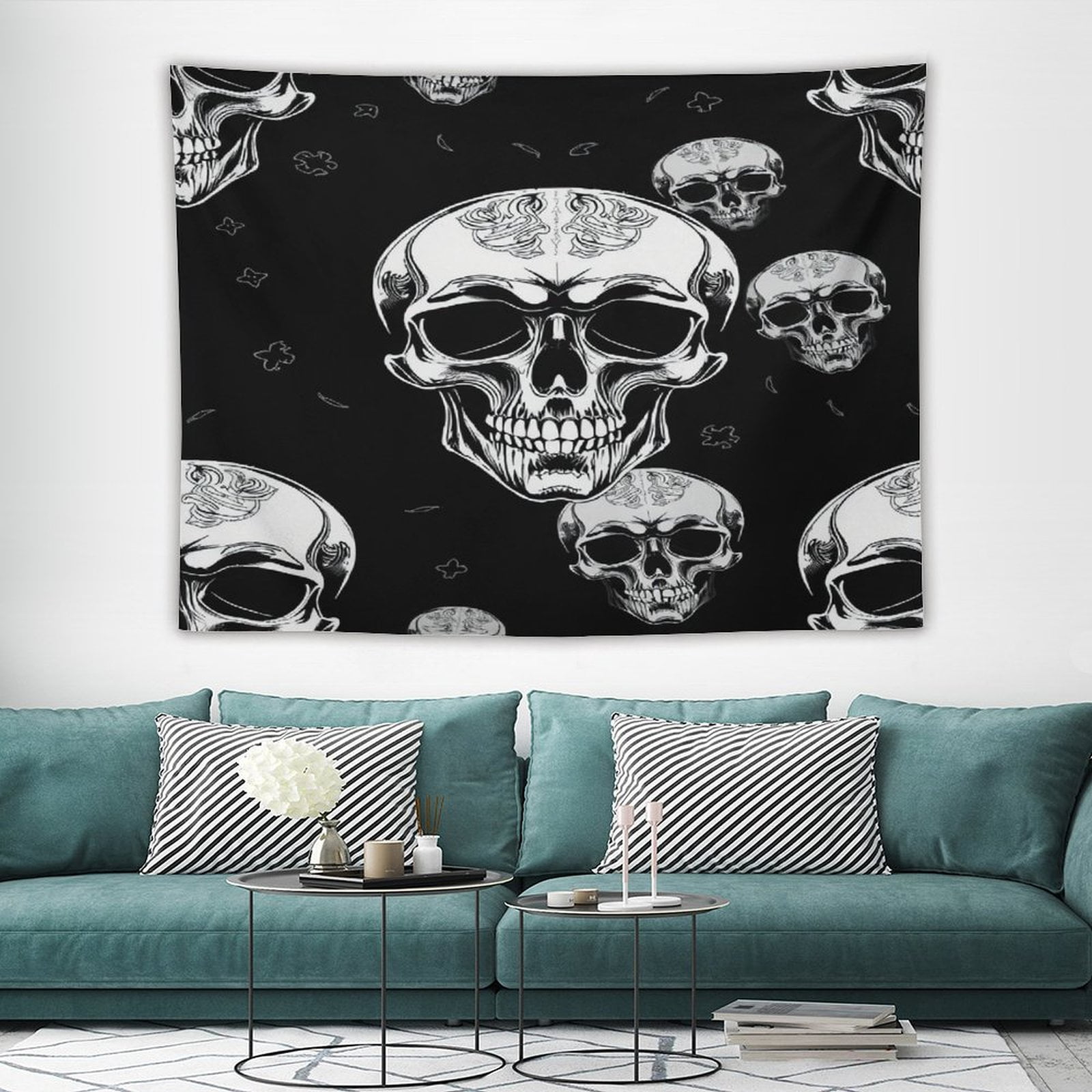 Tapestry Home Room Art Decoration Background Cloth Black White Skull ...