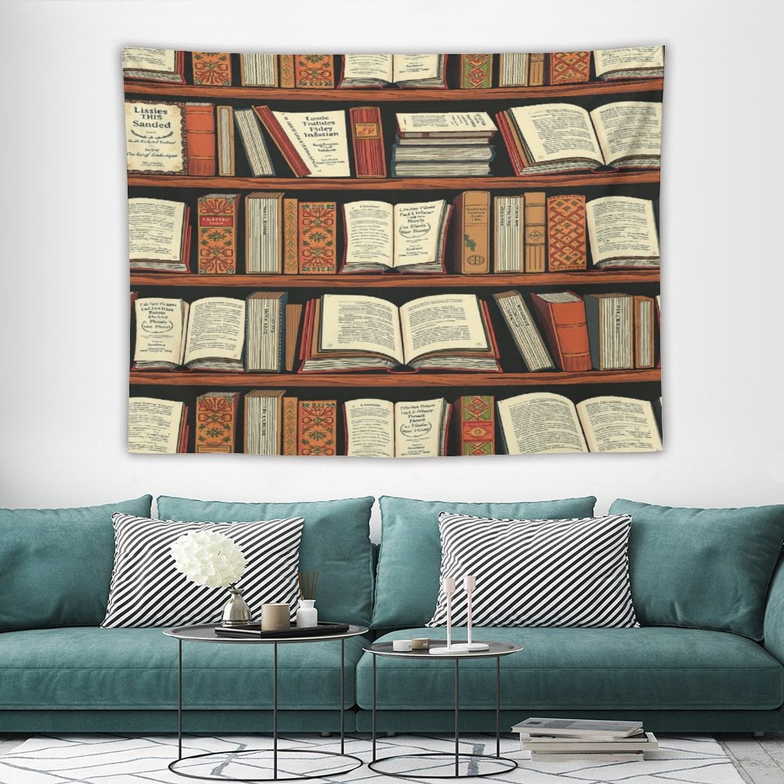 Tapestry Home Room Art Decoration Background Cloth Bookshelf Full Books ...