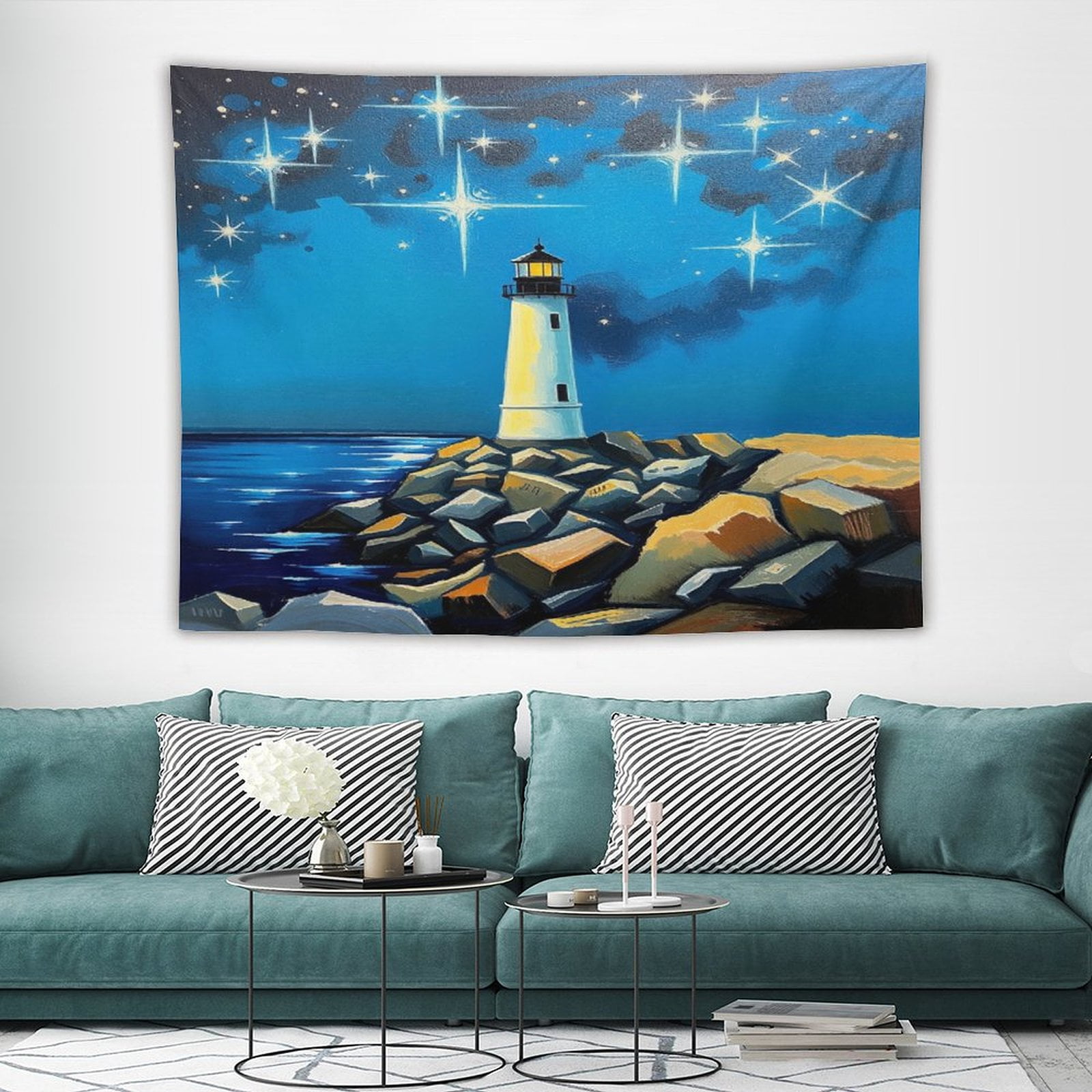 Tapestry Home Room Art Decoration Background Cloth Lighthouse Starry ...