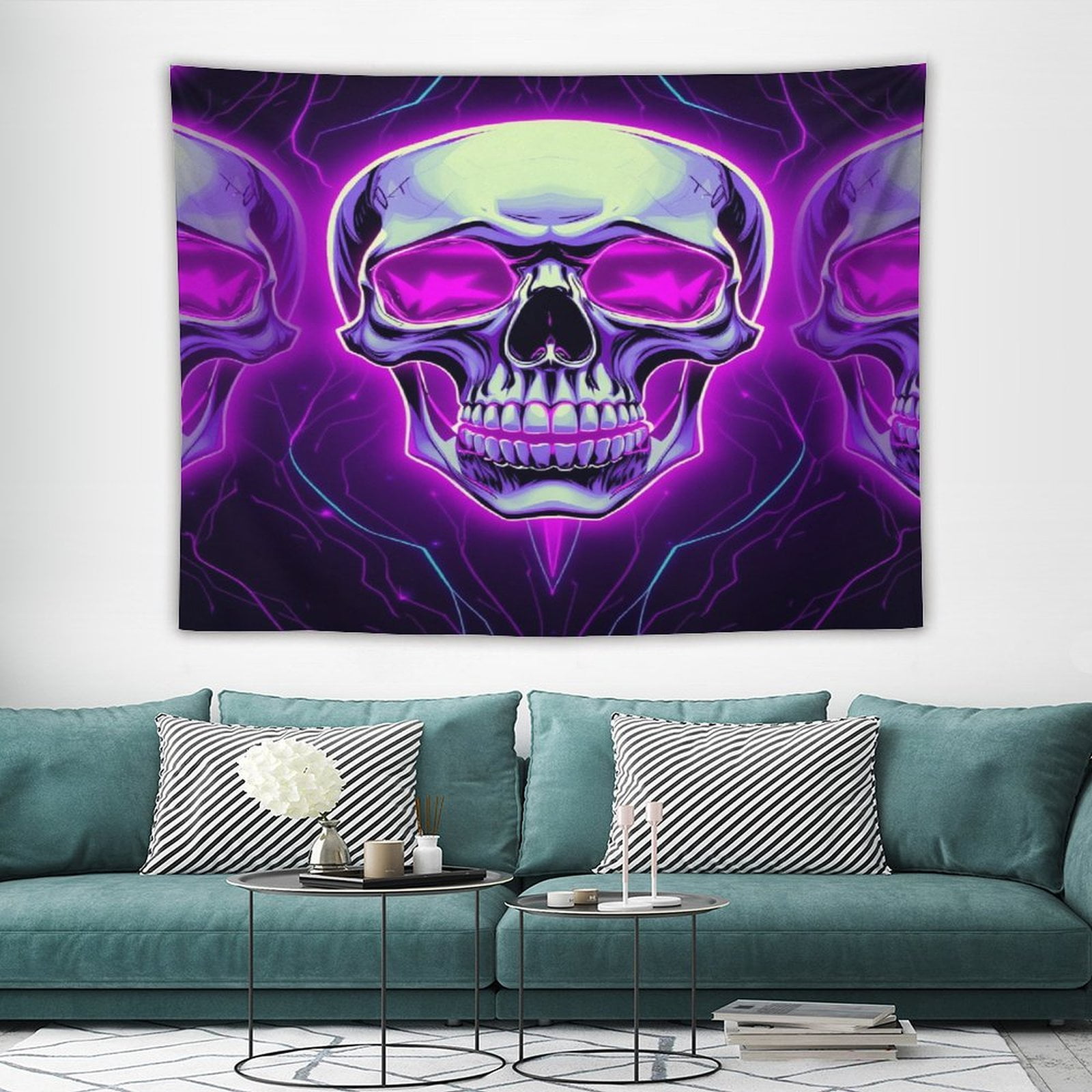 Tapestry Home Room Art Decoration Background Cloth Neon Skull Glowing ...
