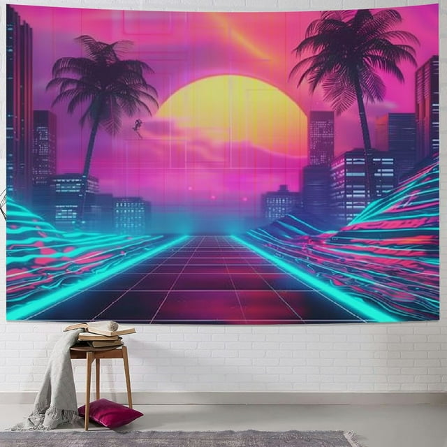 Tapestry Retro Futuristic Neon Landscape 1980S Digital 80S Party Sci ...
