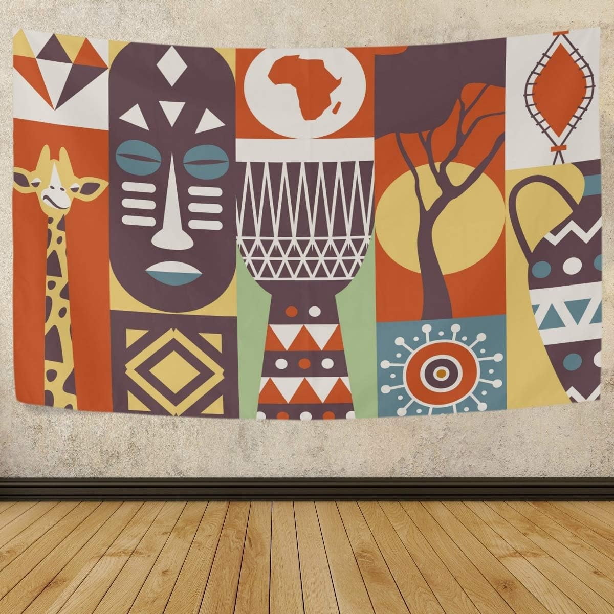 Tapestry Wall Hanging Africa Travel Icon Set Tapestry Polyester ...