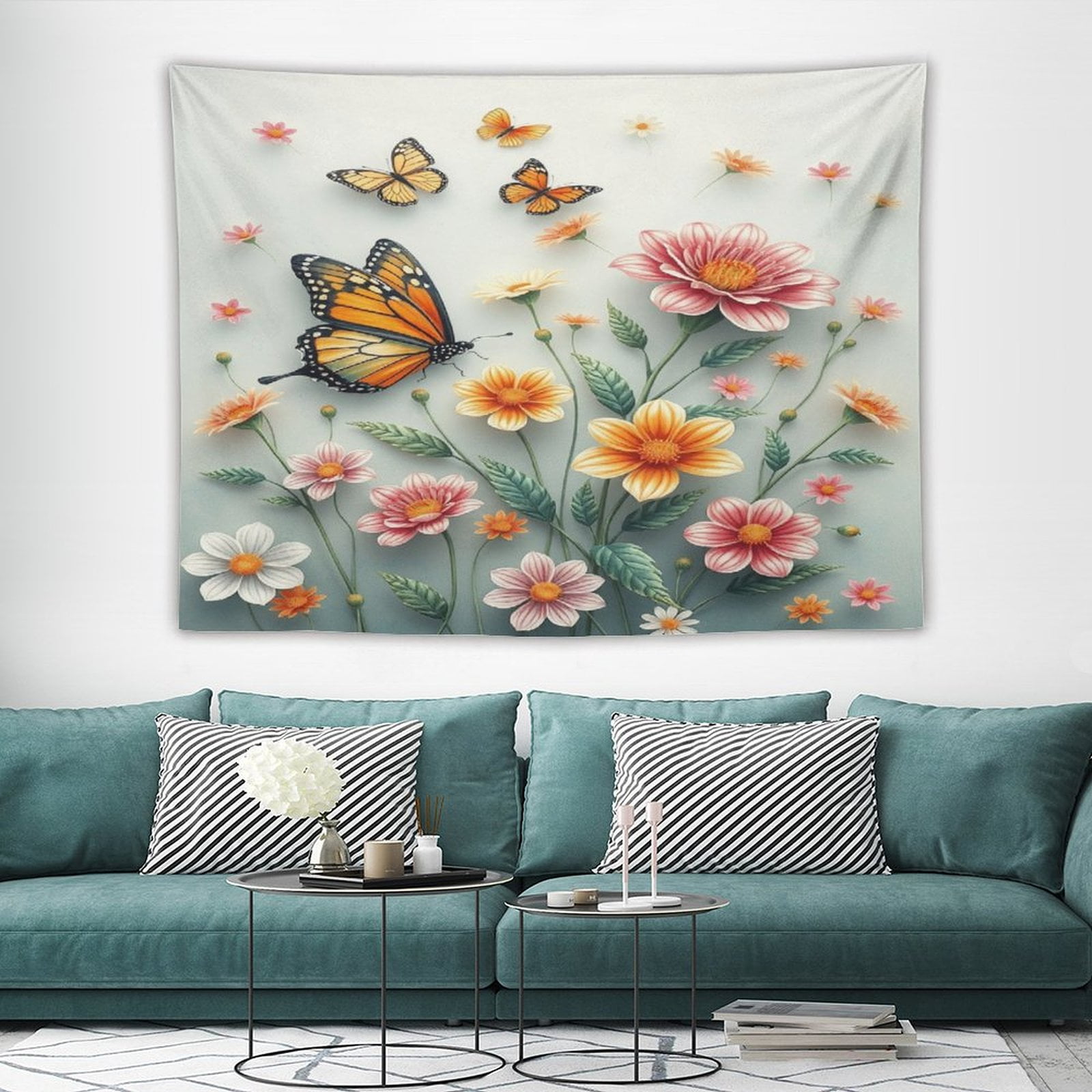 Tapestry Wall Hanging Butterflies Floral Art Art Bedroom Window ...
