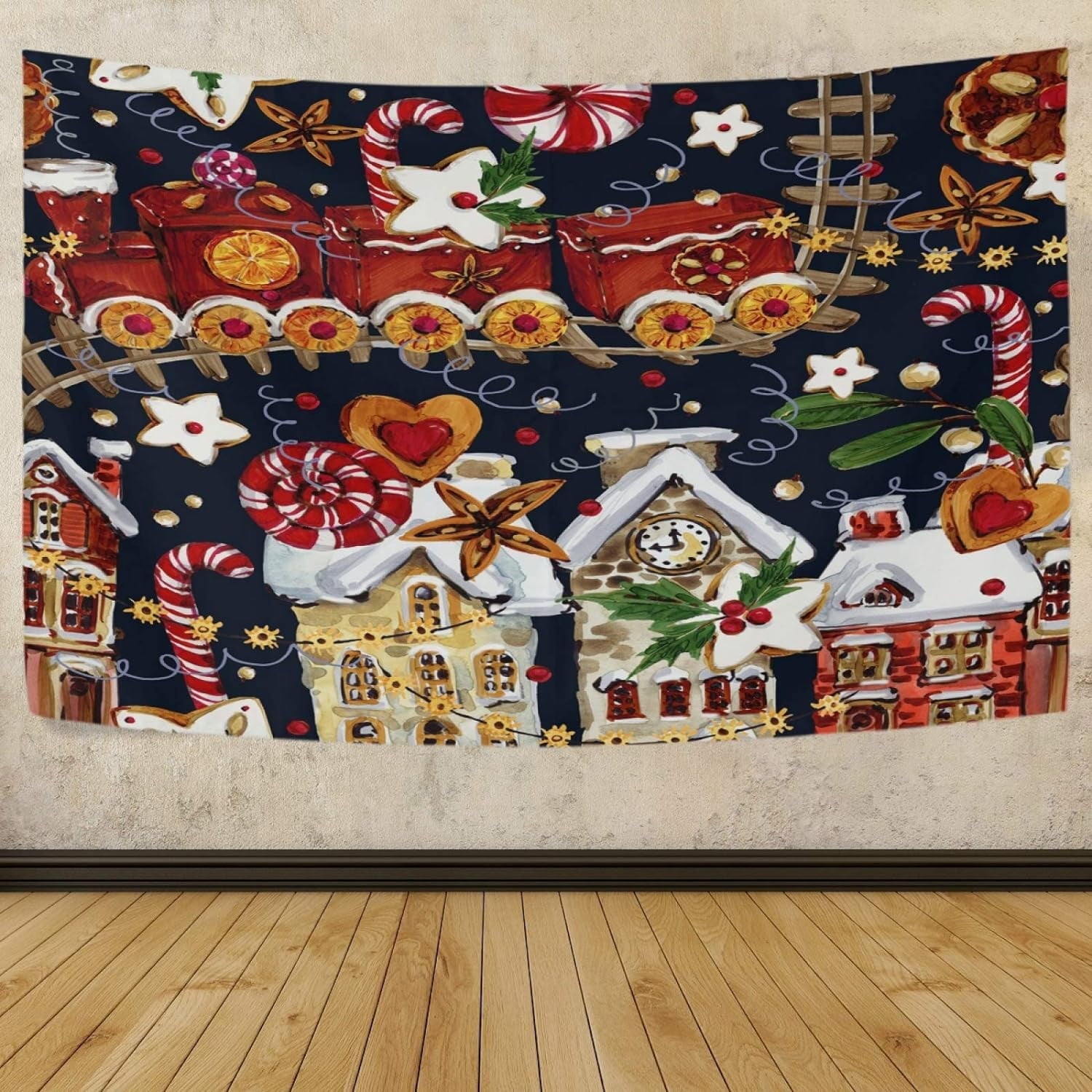 Tapestry Wall Hanging Christmas Train Winter Houses Tapestry Polyester ...