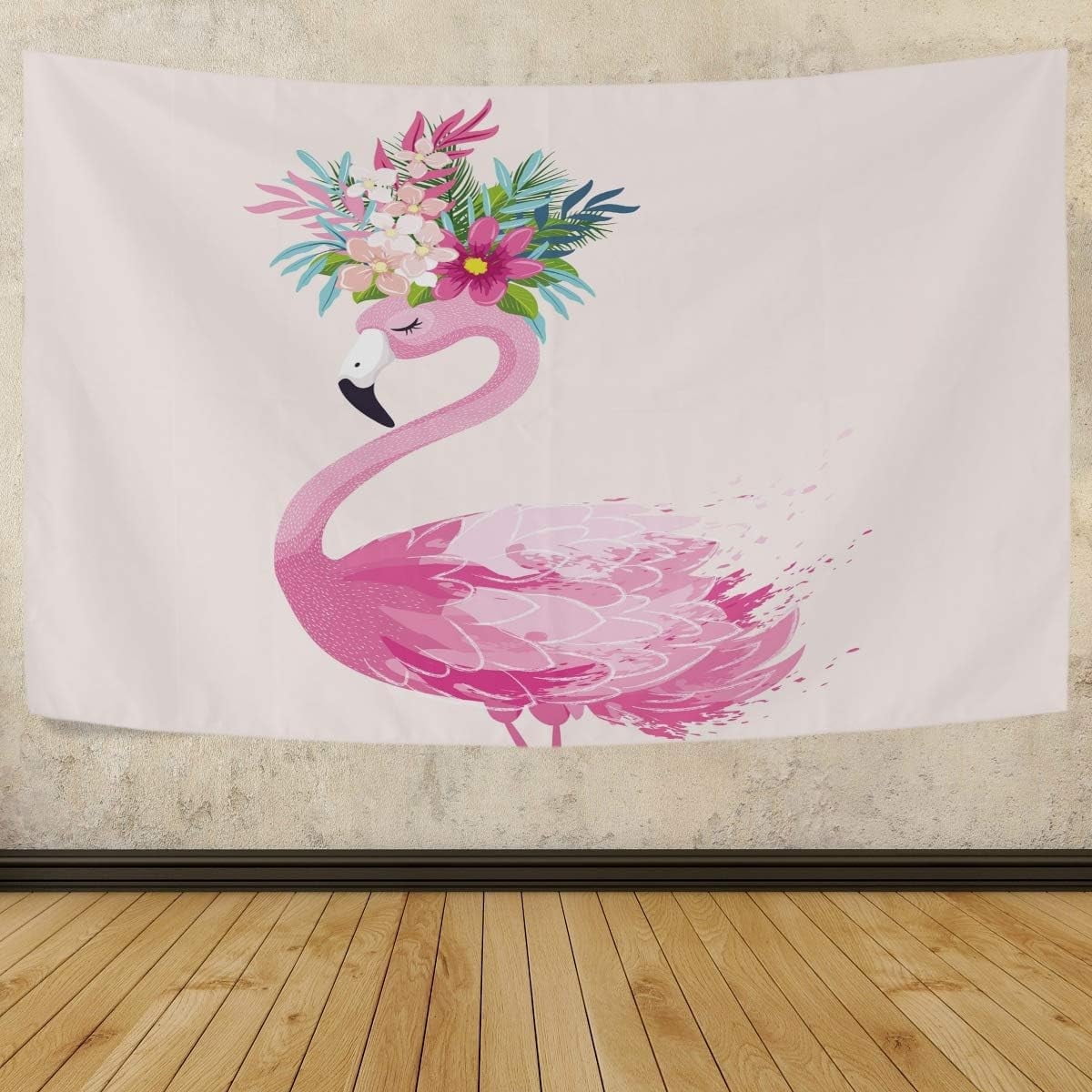 Tapestry Wall Hanging Cute Flamingo with Flowers Tapestry Polyester ...