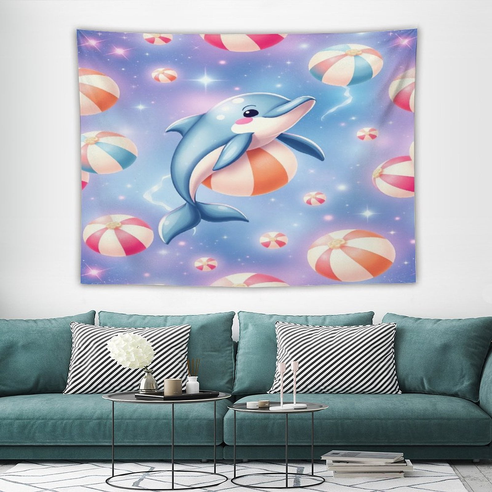 Tapestry Wall Hanging Dolphin Beach Balls Space Art Bedroom Window ...