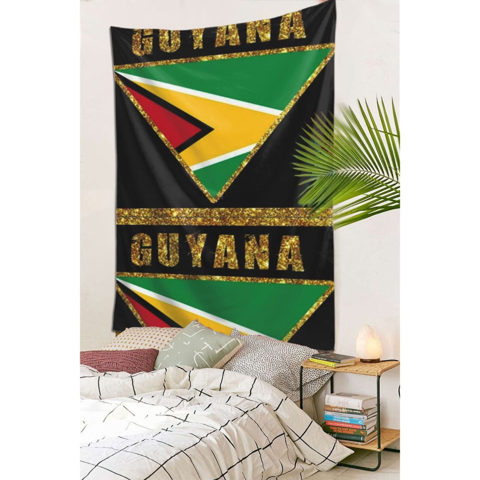 Tapestry Wall Hanging Golden Guyana Flag Wall Tapestry For Dorm Bedroom ...