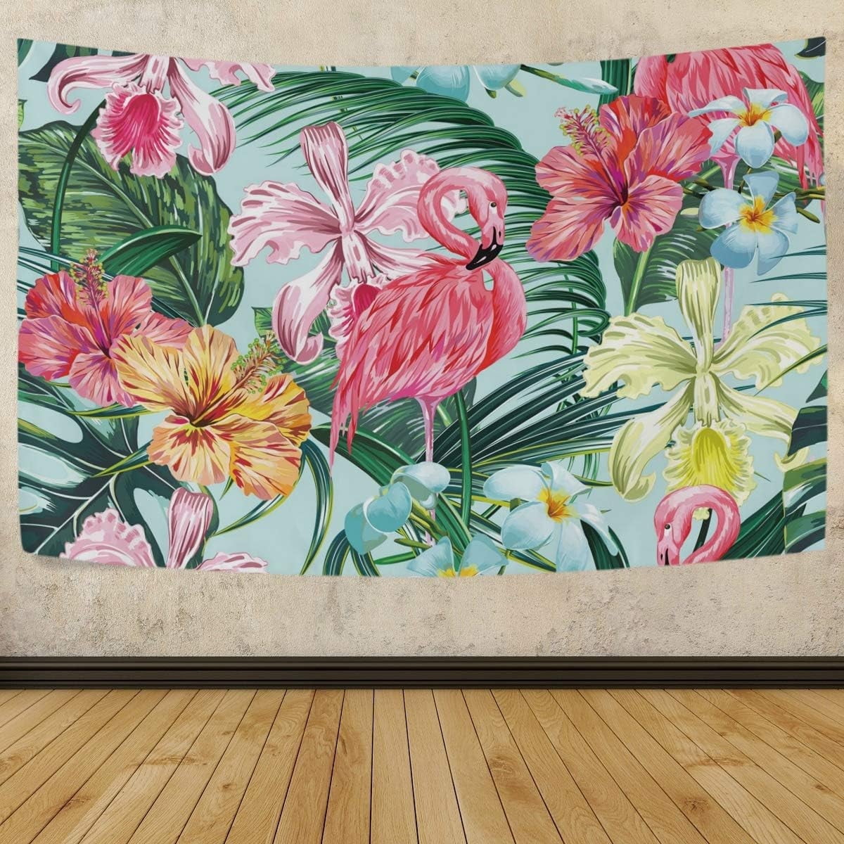 Tapestry Wall Hanging Hawaiian Style Tropical Flowers Pink Flamingo ...