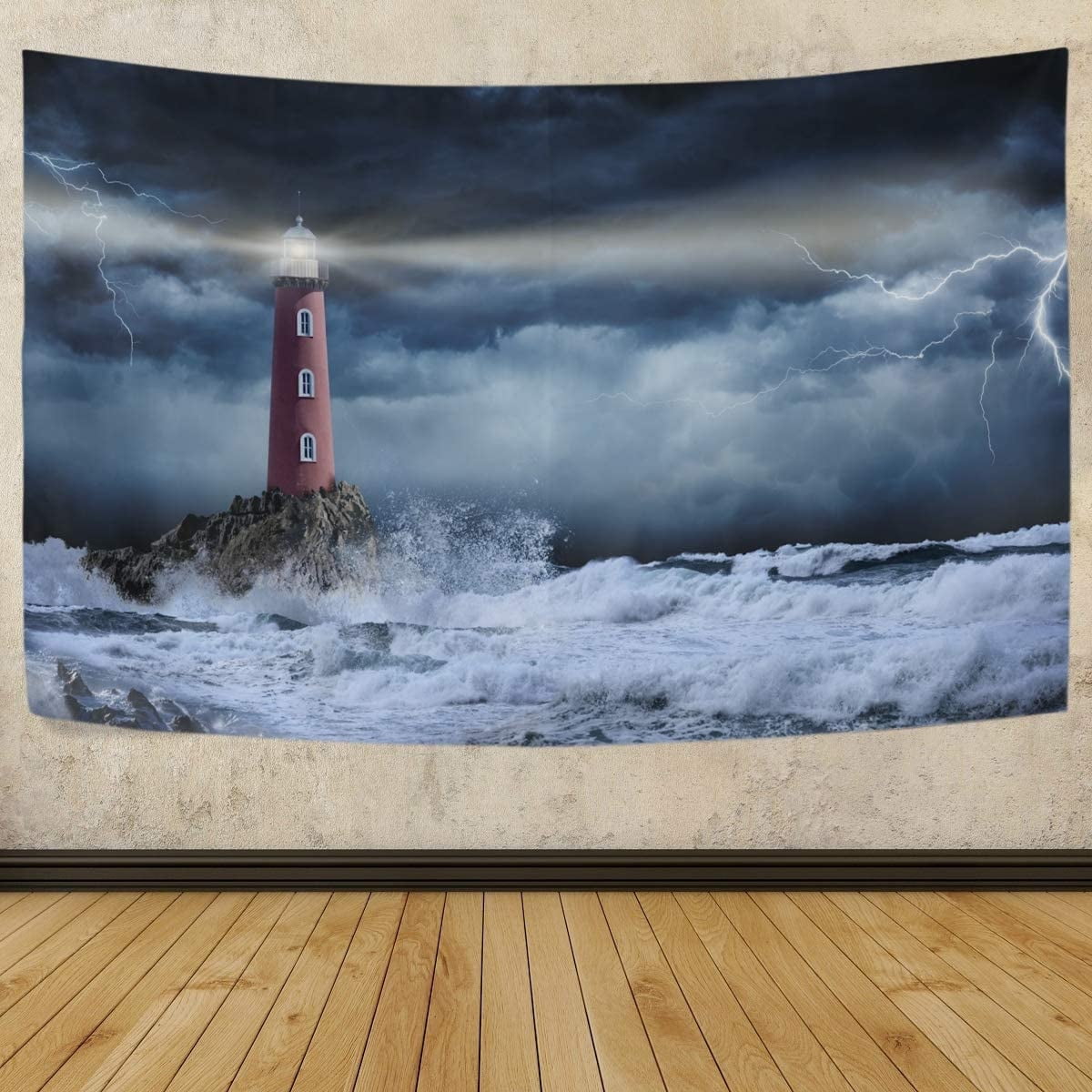 Tapestry Wall Hanging Lighthouse in Stormy Tapestry Polyester Tapestry ...