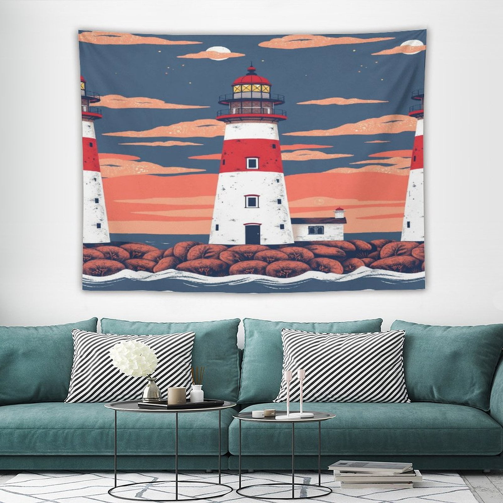 Tapestry Wall Hanging Lighthouses Sunset Sea Art Bedroom Window ...