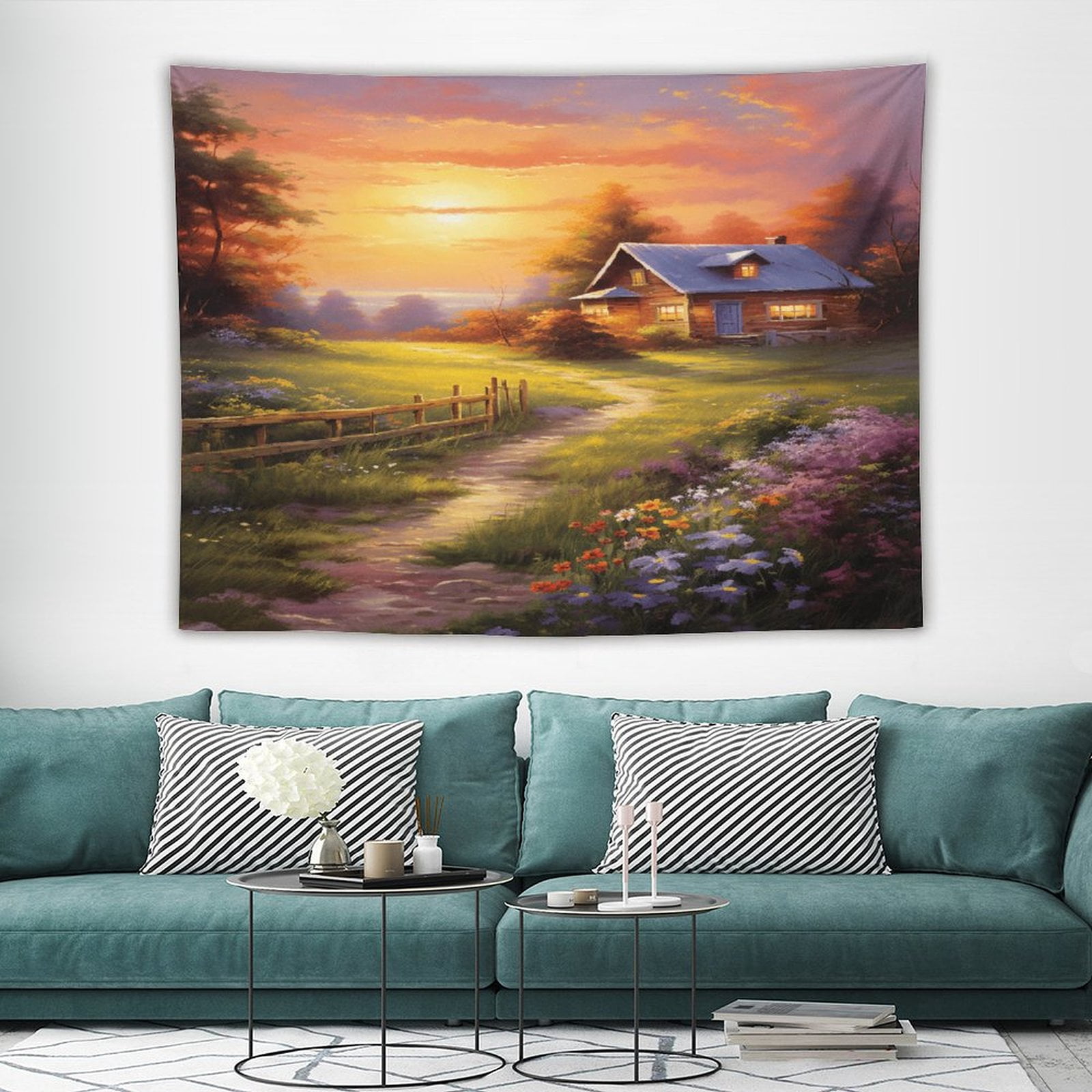 Tapestry Wall Hanging Rural Scenery Art Bedroom Window Decoration ...