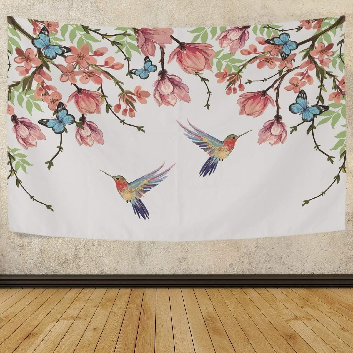 Tapestry Wall Hanging Tropical Flowers Butterfly Hummingbird Tapestry ...