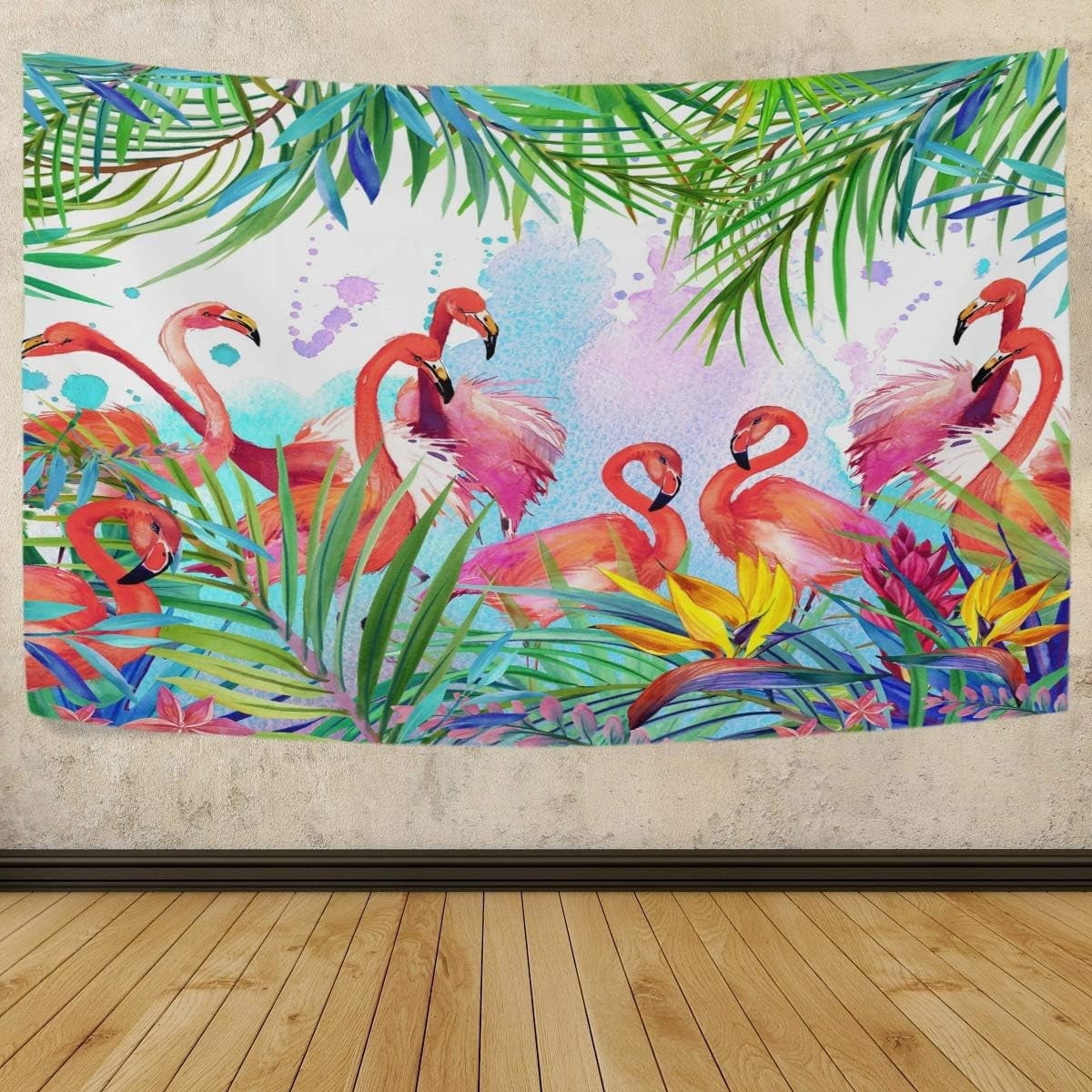 Tapestry Wall Hanging Tropical Watercolor Floral Flamingo Tapestry ...