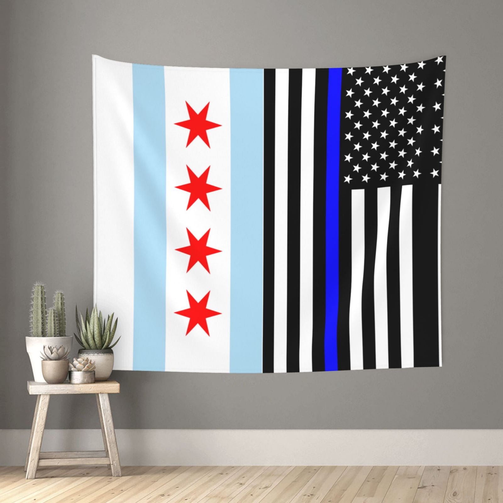 Tapestry Wall Hanging Us Thin Blue Line Flag Of Chicago Wall Poster ...