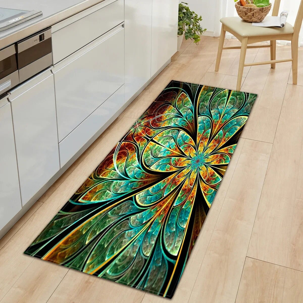 Tapete de cozinha 3D girassol Anti-Slip Long Strip Sala Tapete Quarto ...