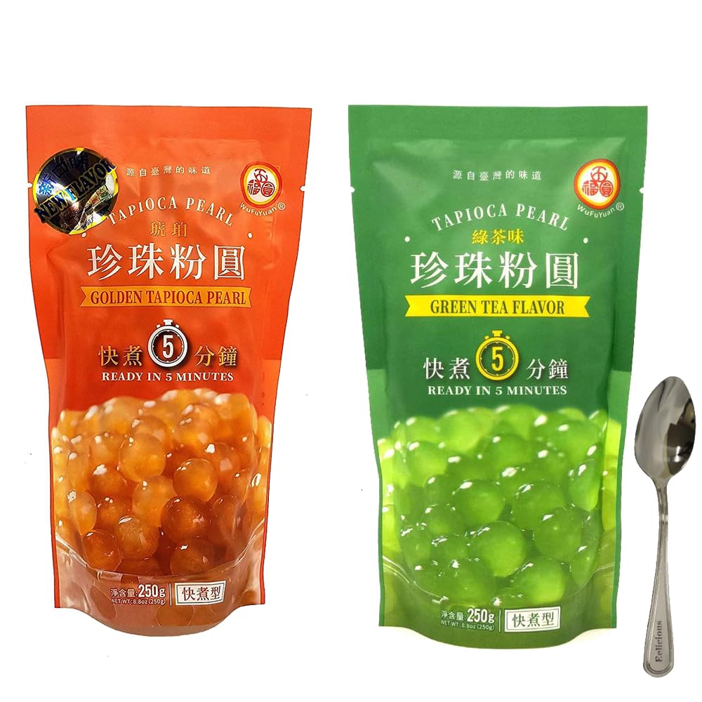 Tapioca Pearl Golden New Flavor and Green Tea Flavor 8.8 Oz Comes with ...
