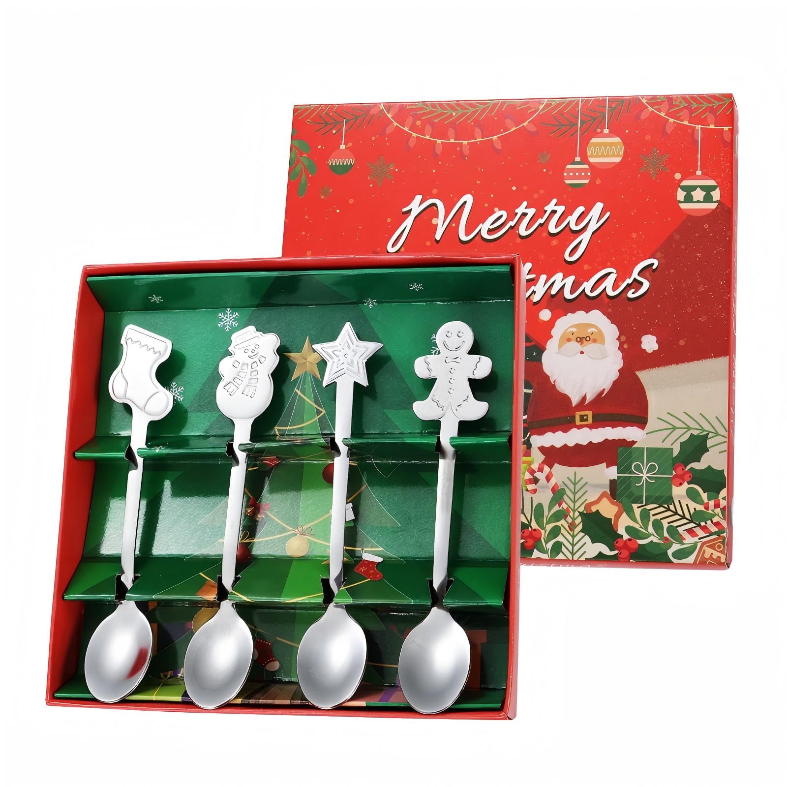 Taplcvy Christmas Stainless Steel Spoon Gift Set, 4PCS Golden Holiday ...
