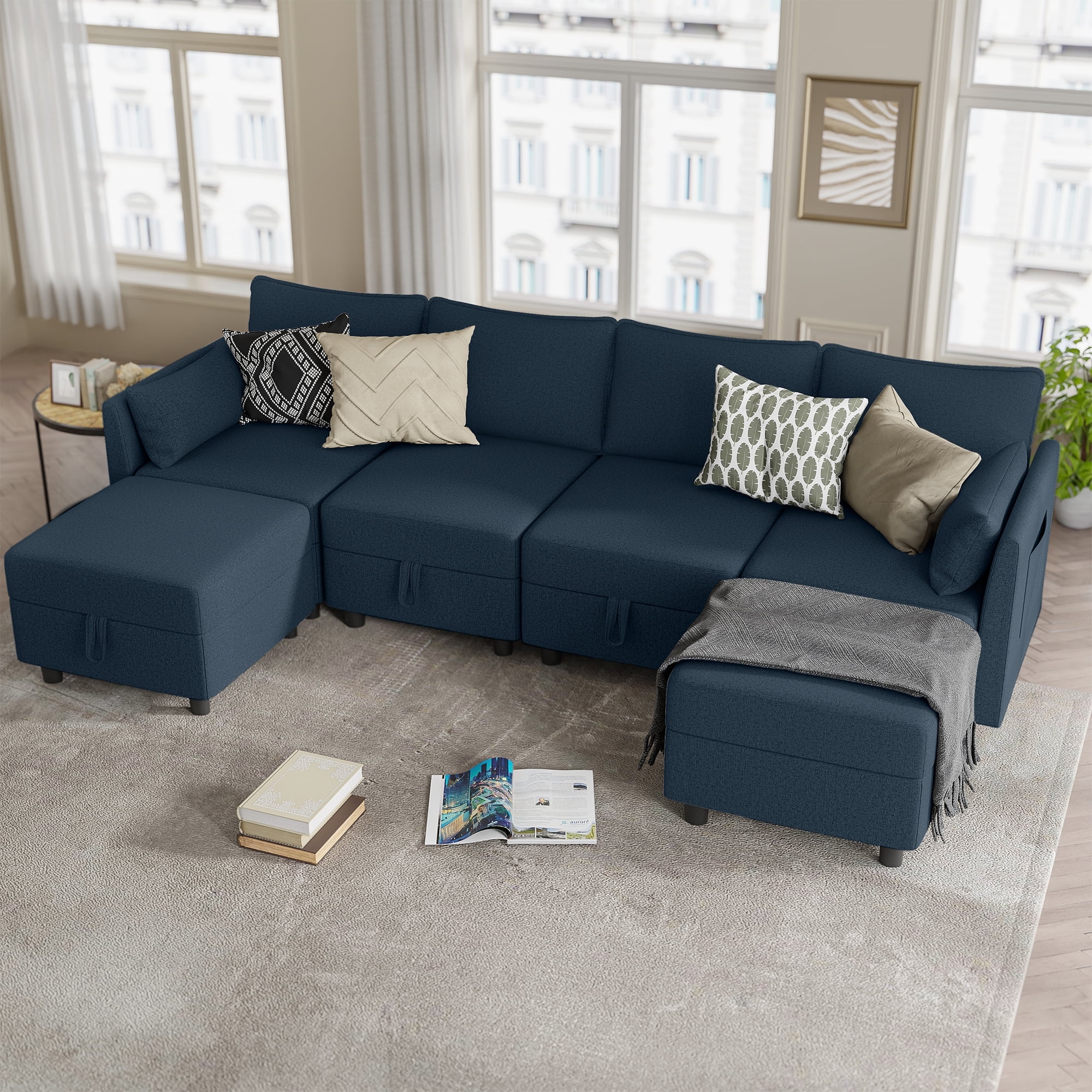 Tapoja Modular Sectional Sofa with Storage, 6 Seat U & L Shaped Modular ...
