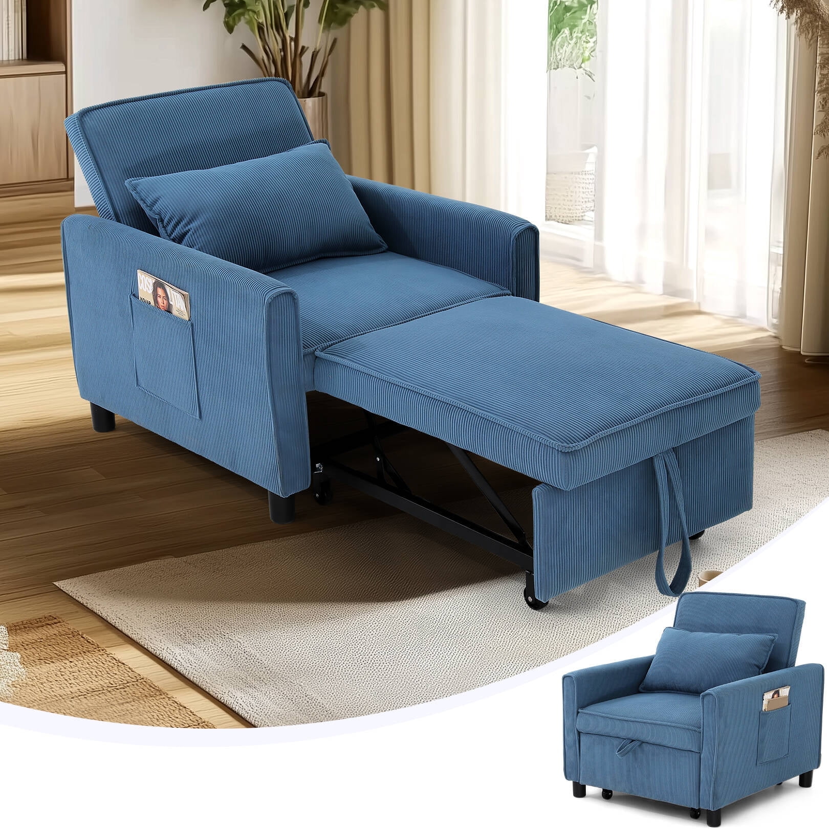 Tapoja Sleeper Sofa Chair Bed with 3 Level Adjustable Backrest ...