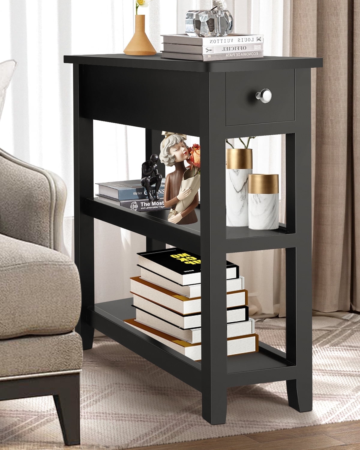 Tapoja Tall End Table for Livingroom, 3-Tier Wood Side Table with ...