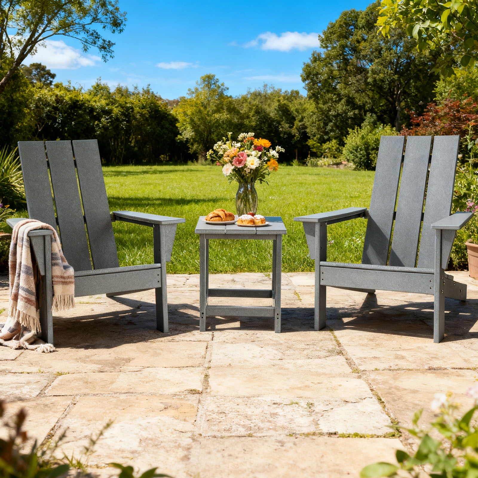 Tappio 3 Piece Patio Furniture Set, Plastic Adirondack Chairs Set with ...