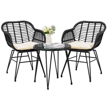 Patiojoy 3-Piece Outdoor Rattan Wicker Bistro Set, Assembled Acacia ...