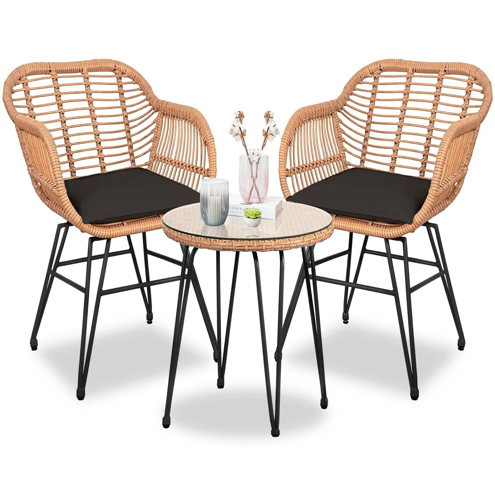 Tappio 3 Piece Outdoor Wicker Furniture Patio Bistro Set, PE Rattan ...