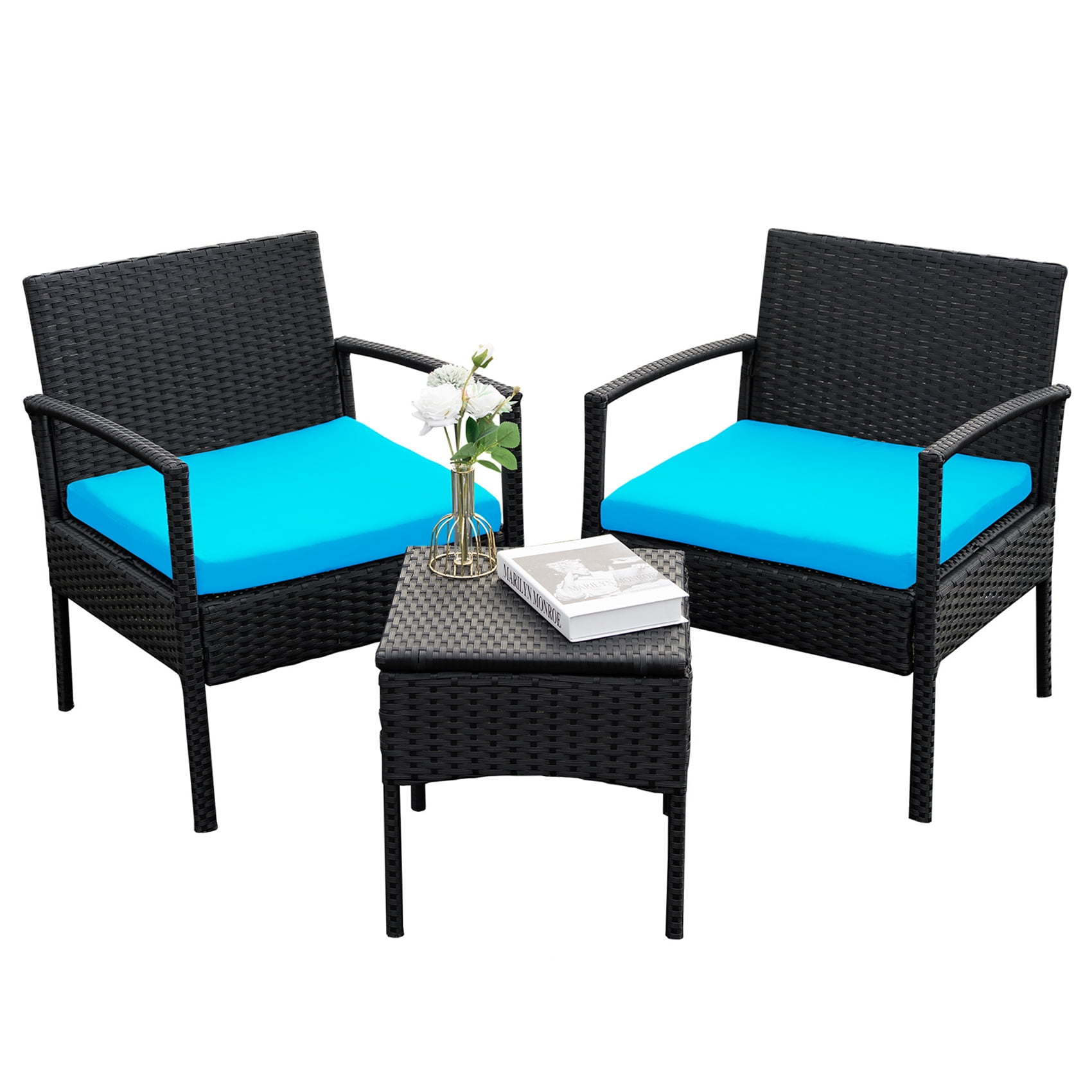 Tappio 3-Piece All-Weather Patio Set with Wicker Chairs, Cushioned ...